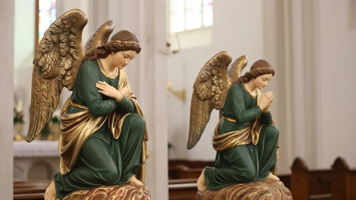 Load image into Gallery viewer, Statue of an angel in a reflective pose ...