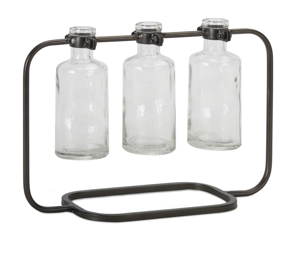 Vase In Holder (Set of 4) 10.25" x 7.5"H Glass/Metal | XoticBrands Home ...