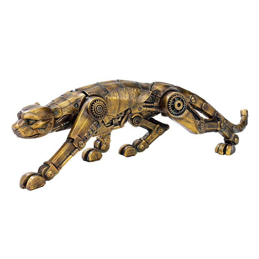 15½ Inches Wide Cyber Leopard Brass Statue