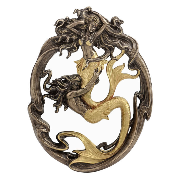 Merman Holding Mermaid Mirror - Myth & Legend Sculpture