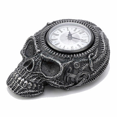 Xeno Flat Skull Wall Clock Steampunk. Sculpture | XoticBrands Home Decor