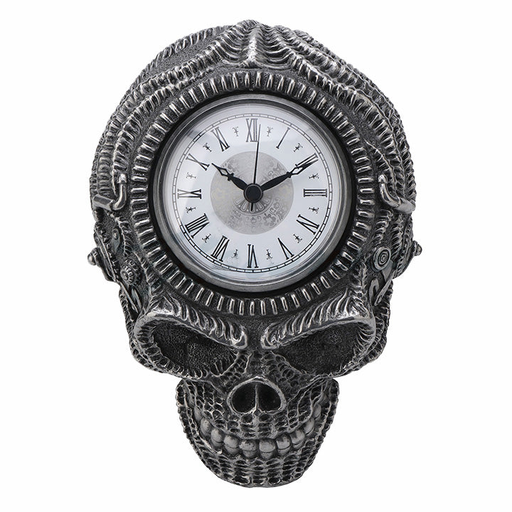 Xeno Flat Skull Wall Clock Steampunk. Sculpture | XoticBrands Home Decor